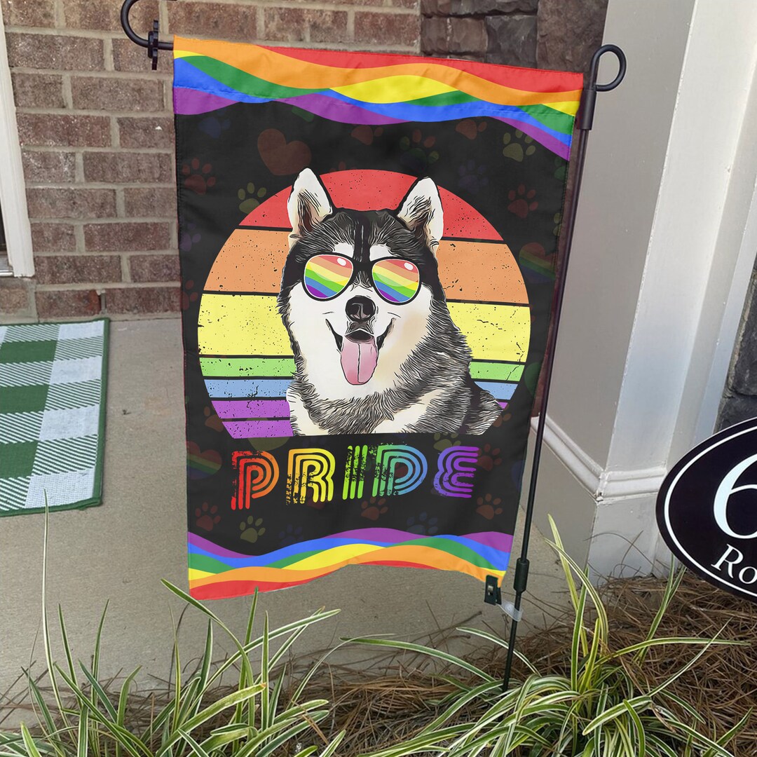 Siberian Husky Dog Pride Flag, LGBT Gay Lesbian Pride Flag, Rainbow Sunglasses LGBTQ Garden Flag ...