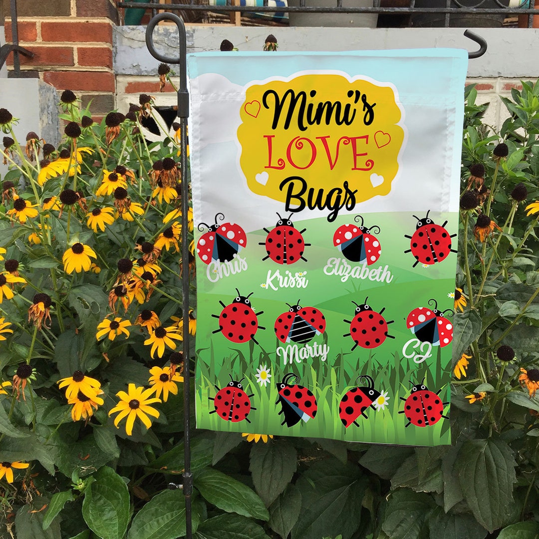 Grandma's Love Bugs Flag, Garden Flag for Grandma Grandkids Name, Lady ...