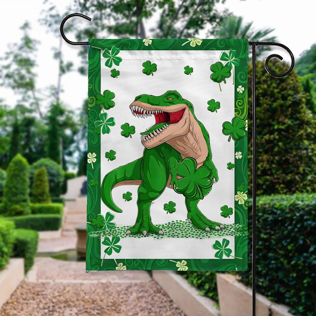 Dinosaur T-rex Irish Shamrock Happy St Patrick's Day Flag, Dinosaur T ...
