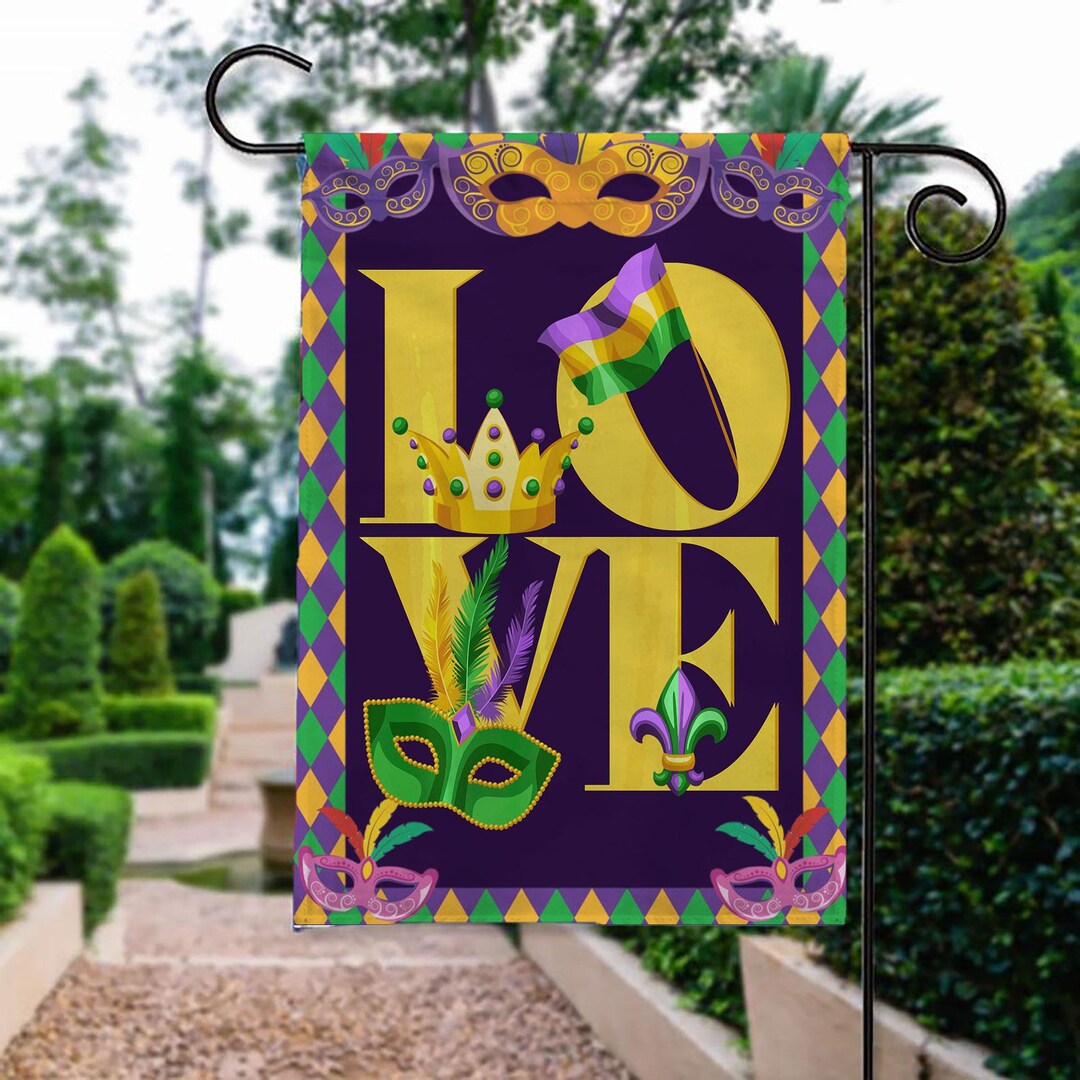 I Love Mardi Gras Flag, Mardi Gras LOVE Flag, Seasonal Family Party ...