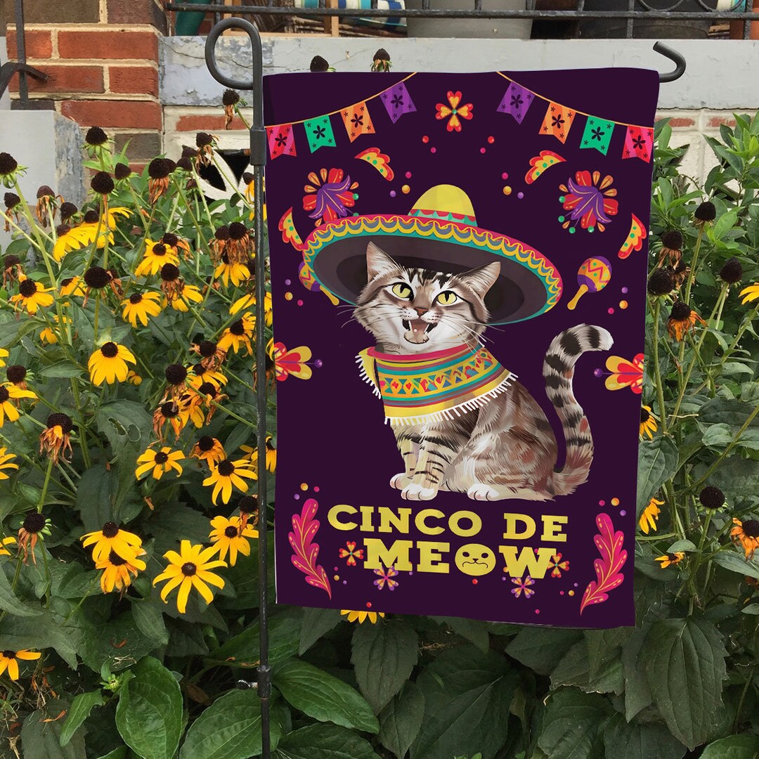 Mexican Cat Sombrero Flag Cinco De Meow Mexican Garden Flag Mexican