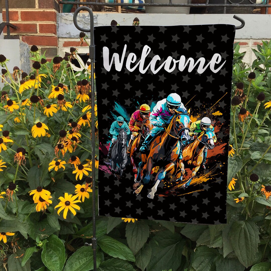 Horse Racing Jockey Flag, Racer Derby Garden Flag, Race Track Flag ...