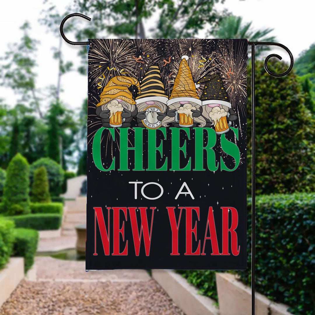 Cheers to A New Year Gnomes Beers Flag, New Year's Eve Flag, Outdoor ...