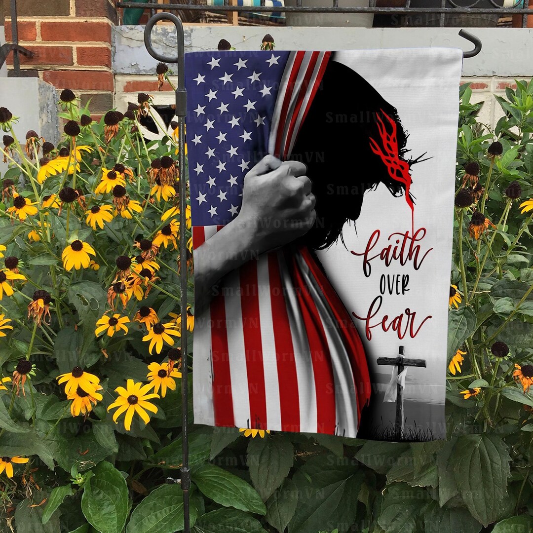 Faith Over Fear Flag, Christian Porch Flag, Church Garden Sign, Bible ...