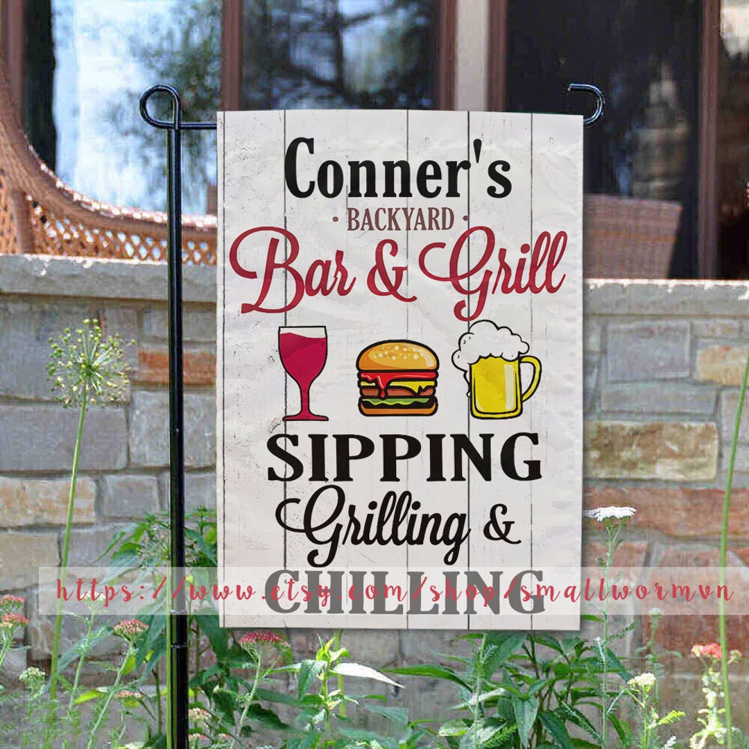 Custom Name Backyard Welcome Flag, BBQ Home Bar Flag, Backyard Bar ...