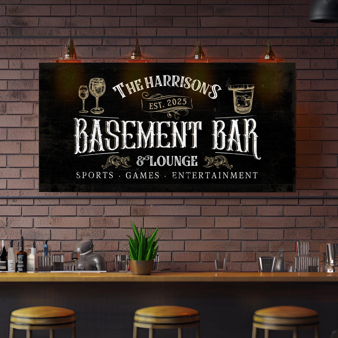 Personalized Basement Bar Sign, Vintage Home Bar & Pub Decor, Farmhouse ...