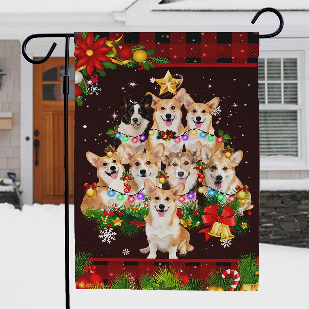 Corgi Xmas Tree Flag, Corgi Christmas Tree Lights Funny Dog Xmas Gift ...