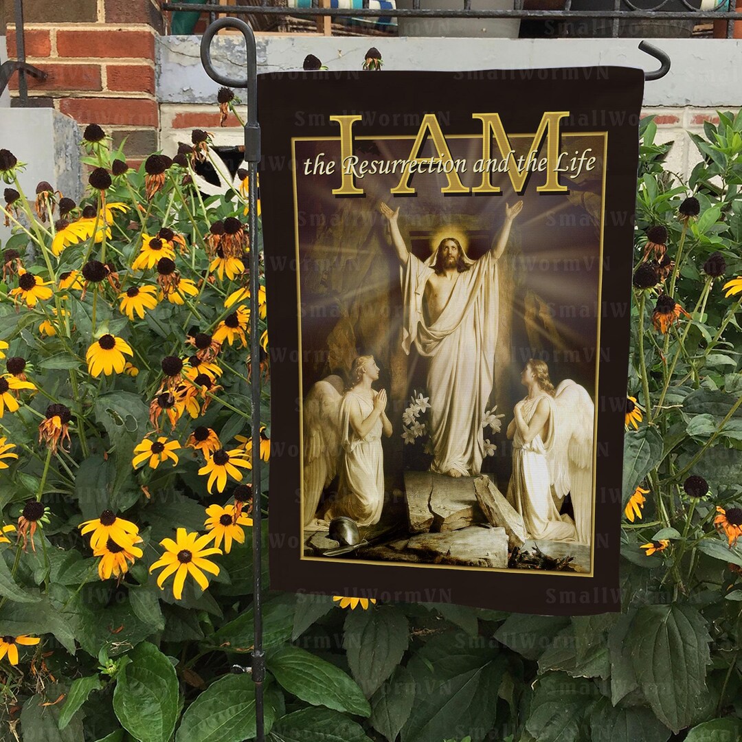 I Am the Resurrection and the Life Flag, Catholic Garden Banner, Jesus ...