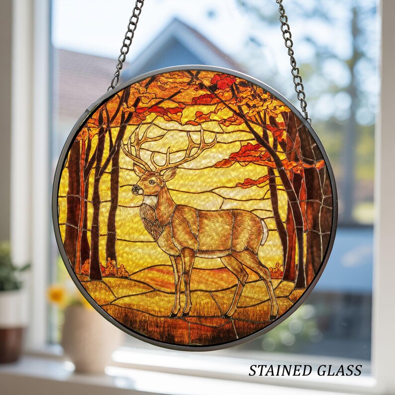 Deer Stained Glass Suncatcher, Deer Winter Suncatcher, Holiday Deer ...