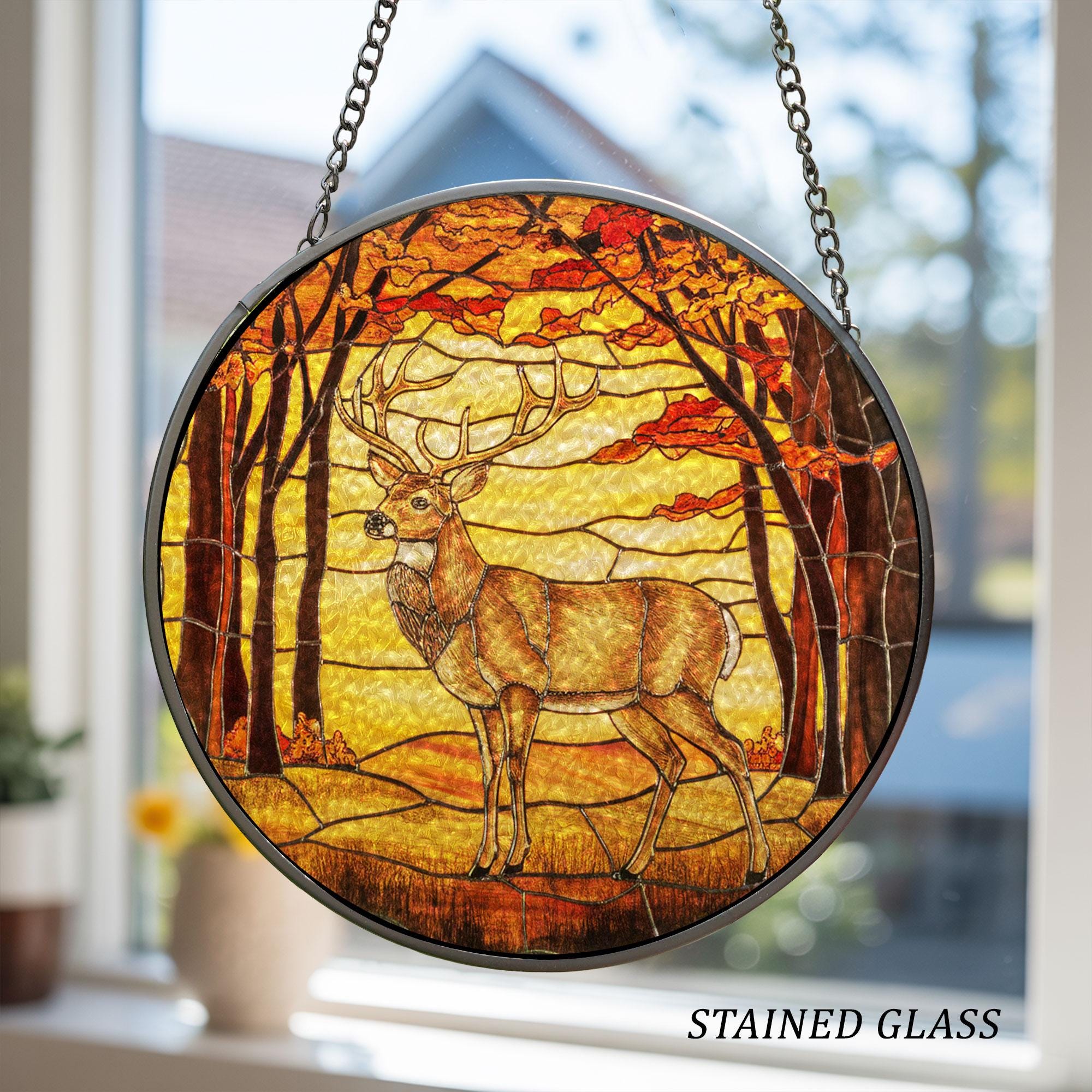 Deer Stained Glass Suncatcher, Deer Winter Suncatcher, Holiday Deer ...