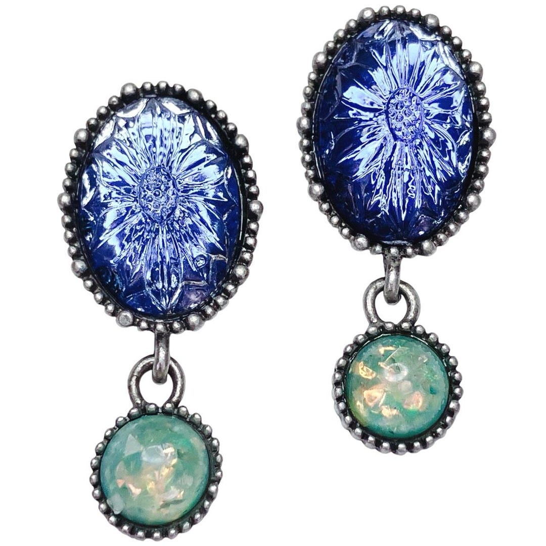 Vintage Signed Avon NR Nina Ricci Blue Lucite Faux Opal Dangle Earrings ...