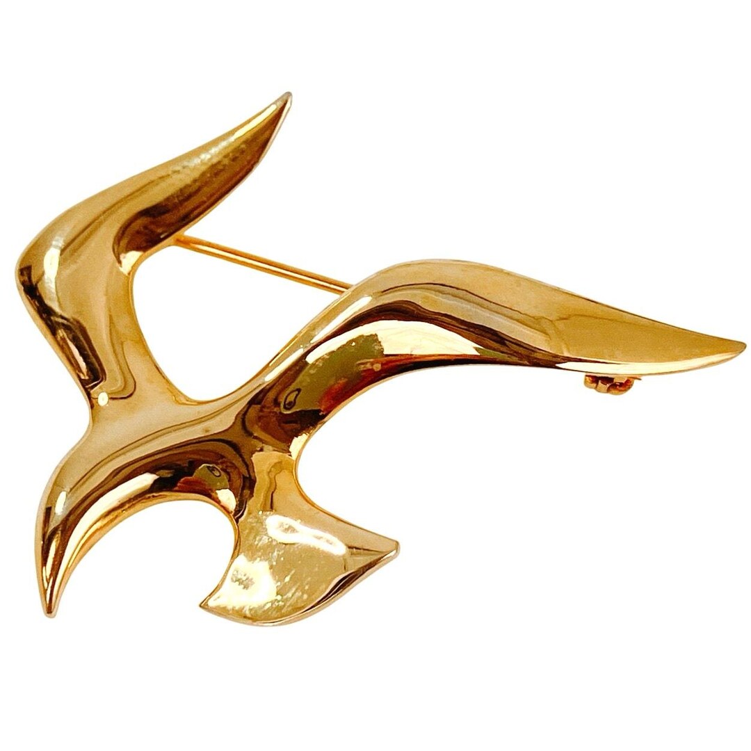 VTG Mid Century Seagull Brooch Modernist Coastal 60s Seaside Gold Tone ...