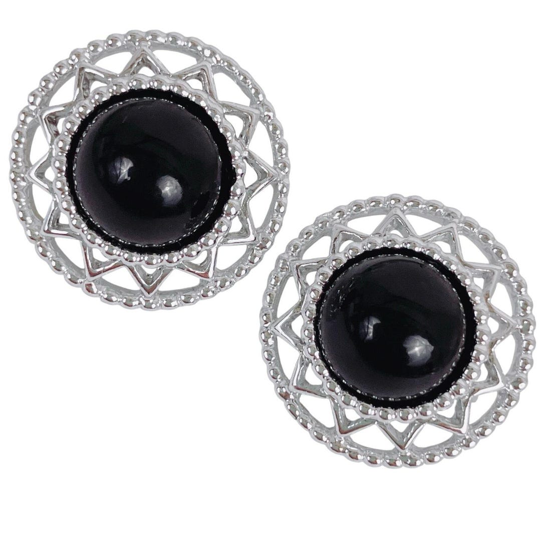 VTG Sarah Coventry Mod Atomic Black Silver Tone Clip on Earrings 1960s ...