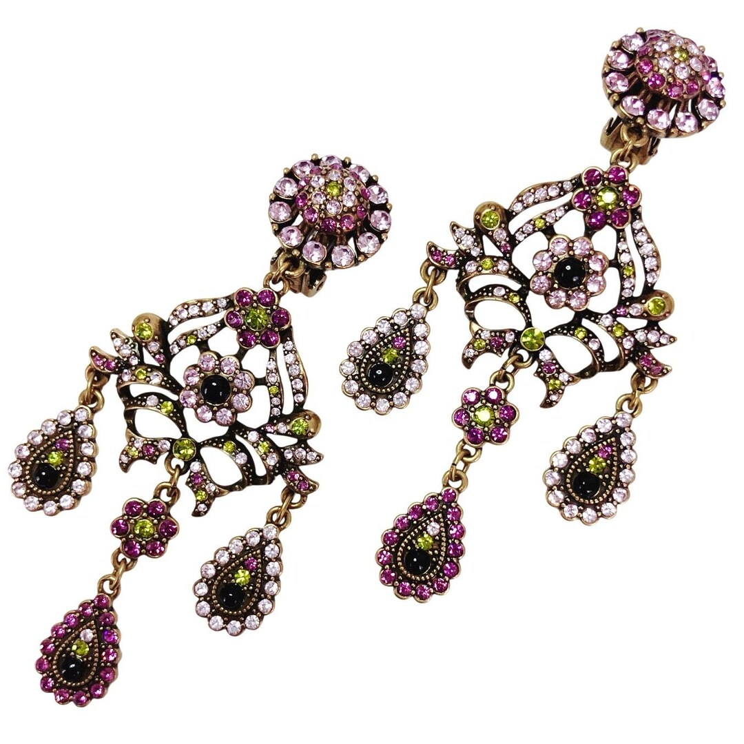 Signed UTC Glass Rhinestone Chandelier Clip on Ornate Earrings Vintage ...