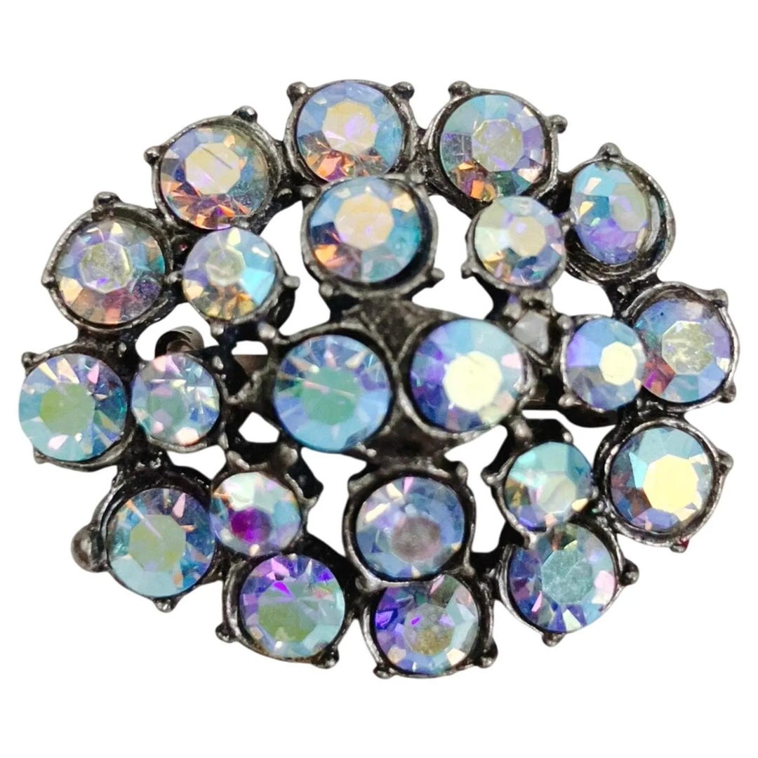 VTG 50s 60s Aurora Borealis Rhinestone Starburst Brooch, Silver Tone ...