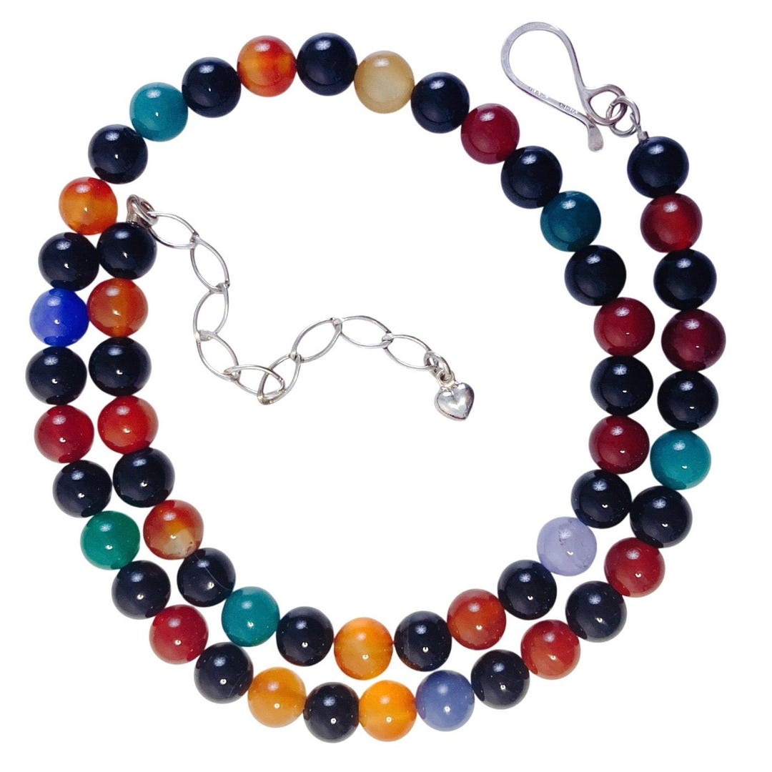Signed DTR Jay King Sterling Silver Colorful Gemstone Chalcedony Beaded ...