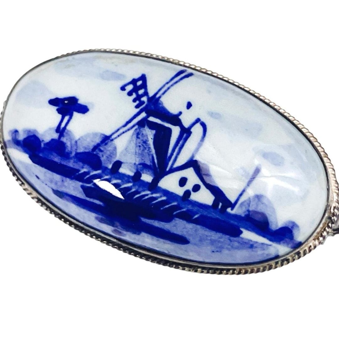 Vintage Silver Signed Delft Brooch Hand Painted Dutch Mid Century ...