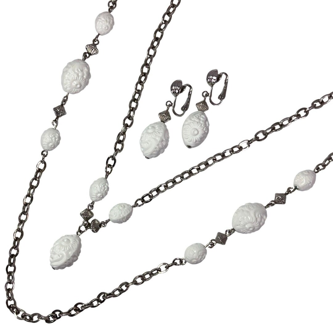 Vintage 1960s Signed Sarah Coventry Necklace Earrings Set White Resin ...