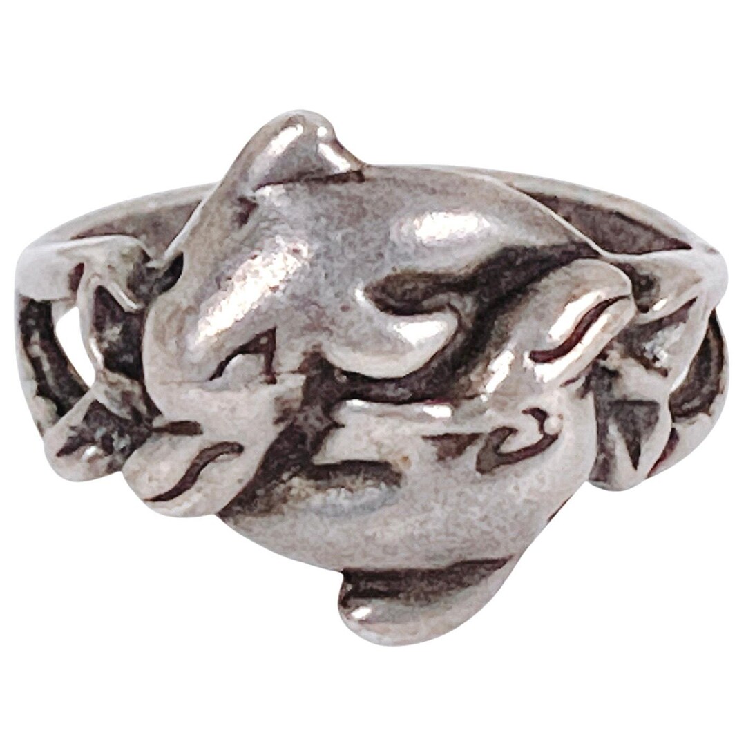 VTG Solid Silver Dolphin Ring 1990s Nautical Ocean Jewelry Sculptural ...