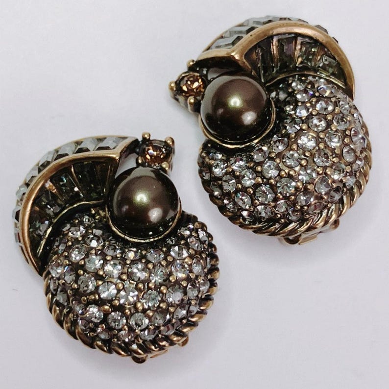 Vintage Signed Heidi Daus Art Deco Revival Gold Tone Faux Pearl Clip on ...