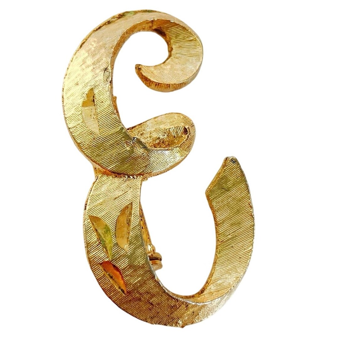 VTG Signed Mamselle Mid Century Script Letter E Gold Tone Brooch ...