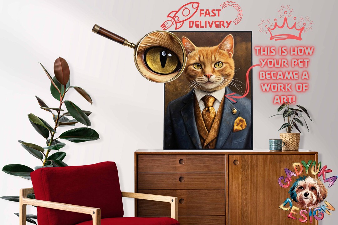 Personalized Cat Portrait: Gentleman Cat in Suit (digital Download) - Etsy