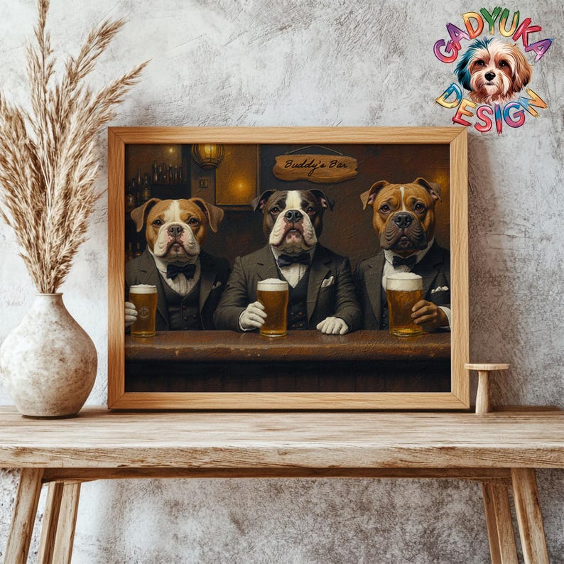Three Personalized Dogs Drinking Beer Decor Oilpaint Portrait, Multiple ...