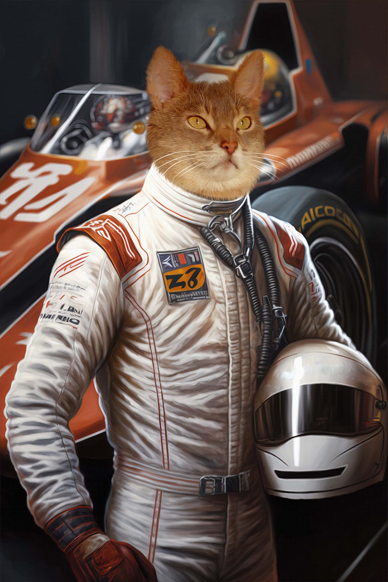 Formula 1 Driver Cat Portrait, Formula Race Car Cat Portrait, Custom F1 ...