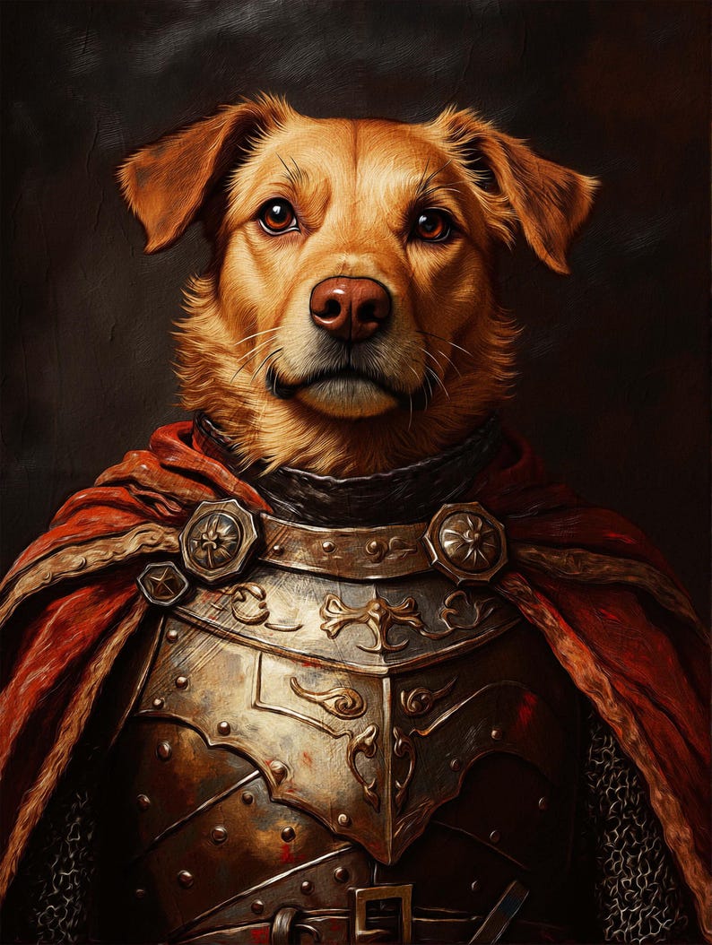 Royal Medieval Armored Warrior Custom Dog Oilpaint Portrait ,knight Dog ...