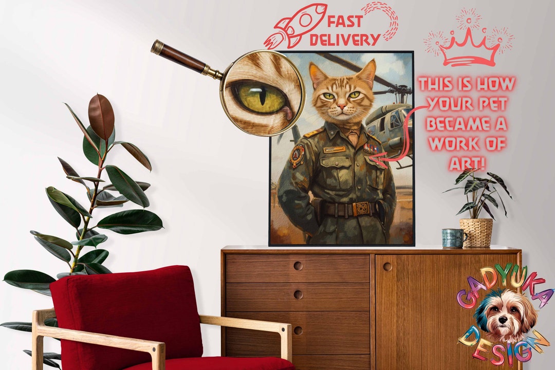 Custom Army Helicopter Pilot Cat Portrait, Fighter Pilot, Cat Pilot ...