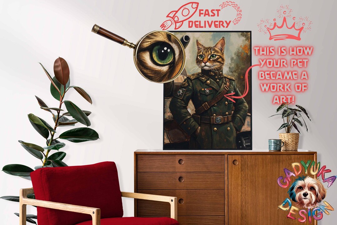 Custom Army Tanker Lieutenant Cat Portrait, Tank Driver Cat Portrait ...
