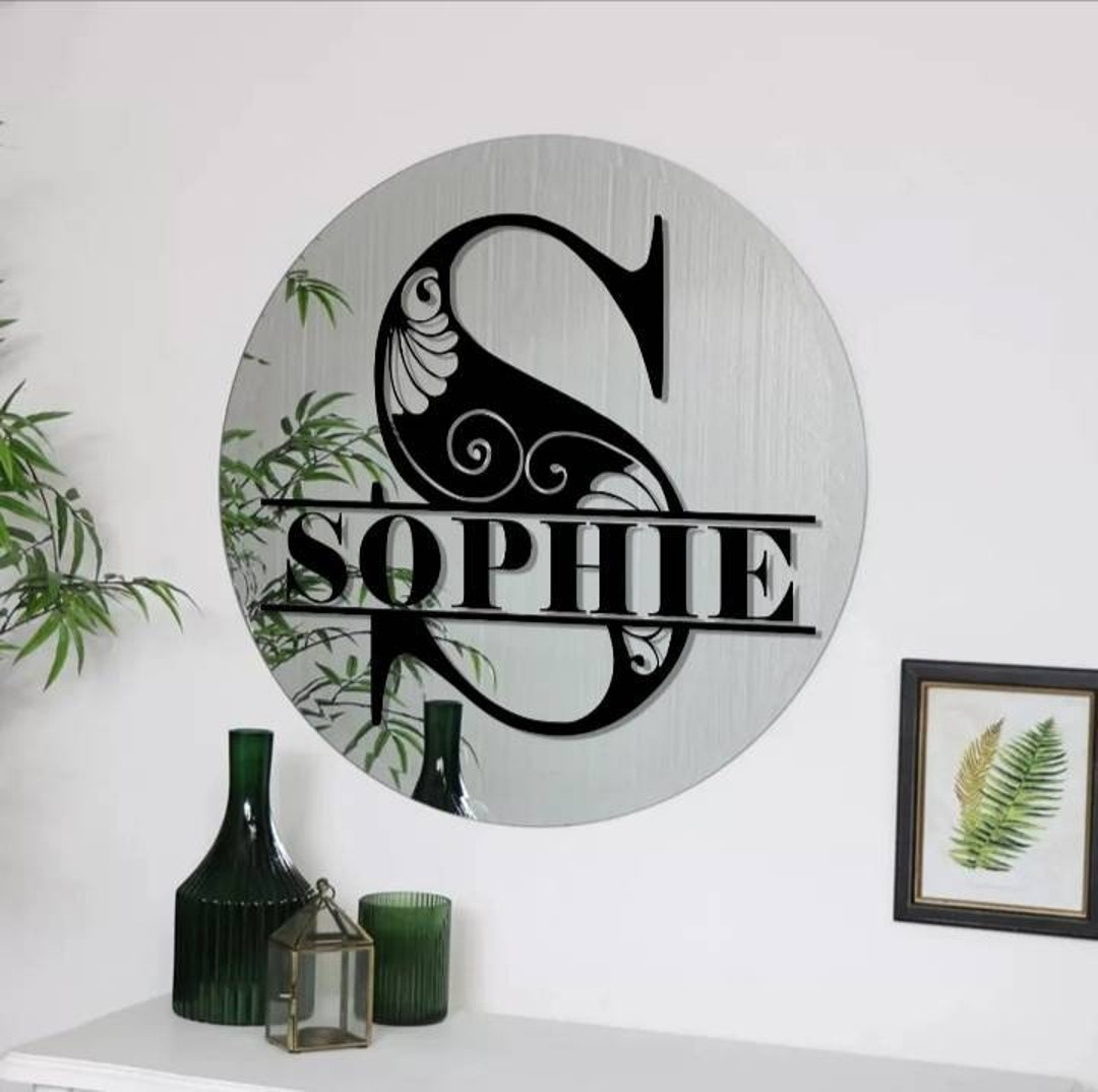 Personalized Name Monogram Art Deco Swirls Bedroom Mirrored Glass ...