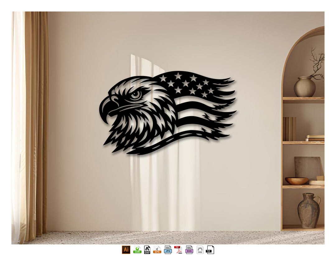 Eagle American Flag SVG, Metal Wall Art DXF, CNC Plasma File, Laser Cut ...
