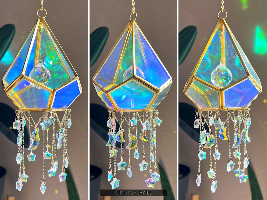 Gold Iridescent Glass Terrarium Petite Suncatcher - Teardrop Prism ...