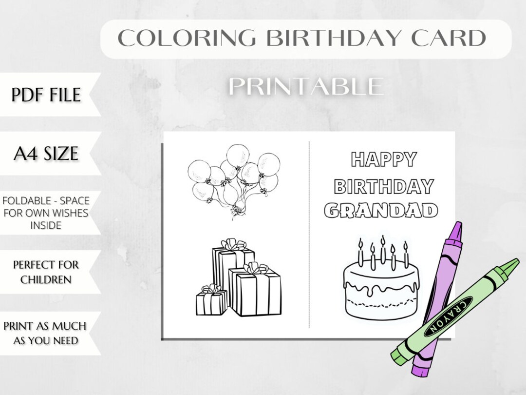 Colouring Birthday Card Children Colouring Pages for Kids Colour Me in ...