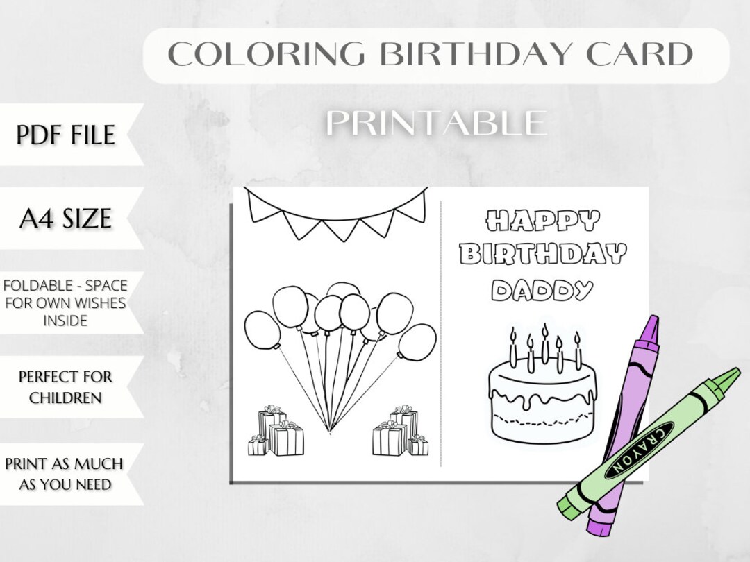 Colouring Birthday Card Children Colouring Pages for Kids Colour Me in ...