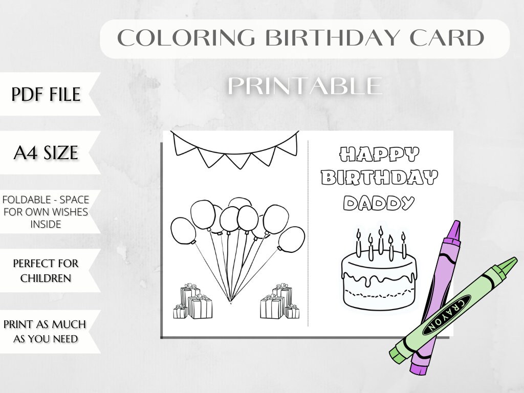 Colouring Birthday Card Children Colouring Pages for Kids Colour Me in ...