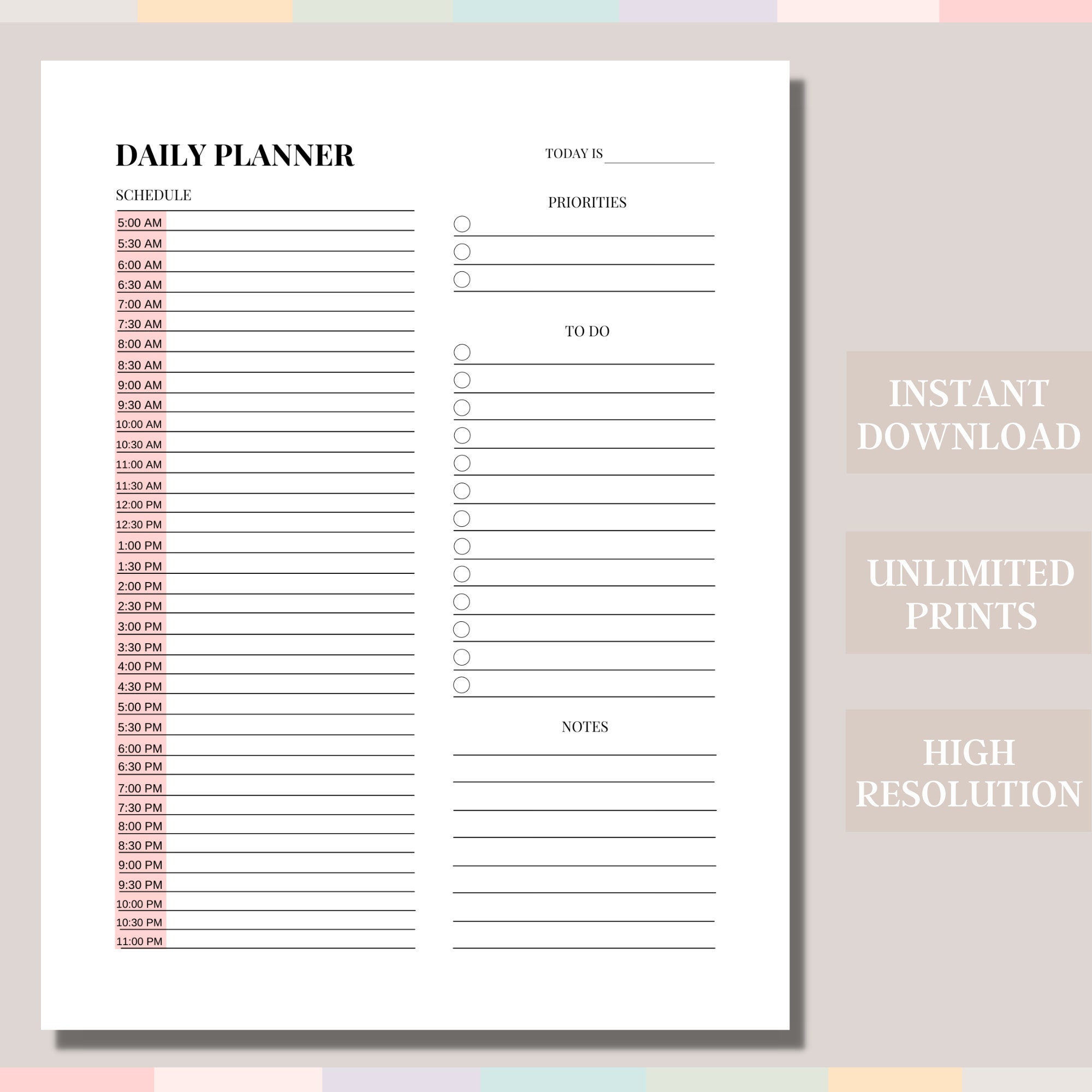 Printable Daily Planner Half Hour Productivity Tracker A4 | Etsy