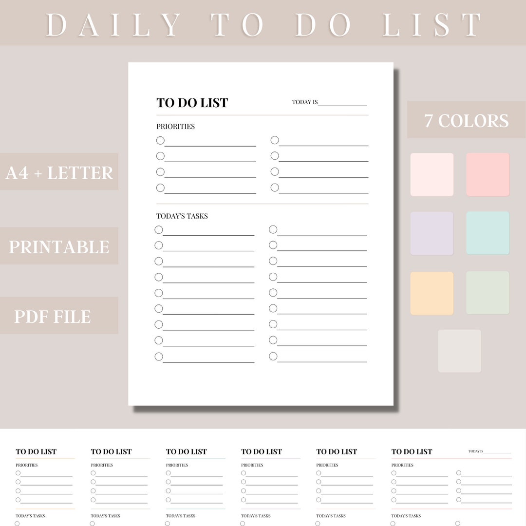 Printable Daily to Do List | Daily Checklist | A4 & Letter Size - Etsy