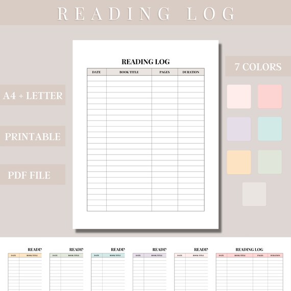Printable Reading Log Reading Tracker A4 & Letter Size | Etsy