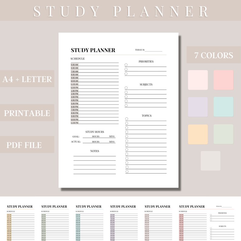 Printable Study Planner Study Checklist A4 & Letter Size - Etsy