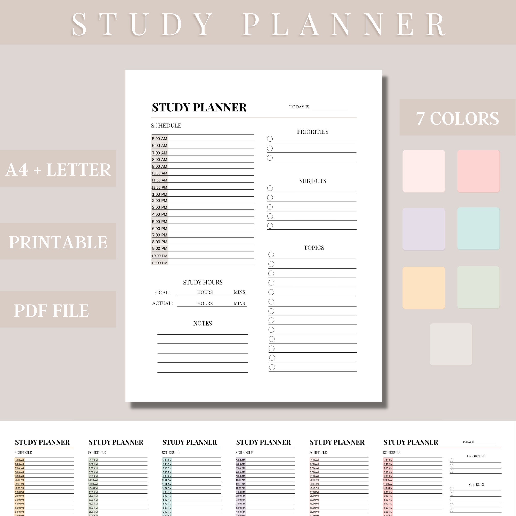 Printable Study Planner | Study Checklist | A4 & Letter Size - Etsy