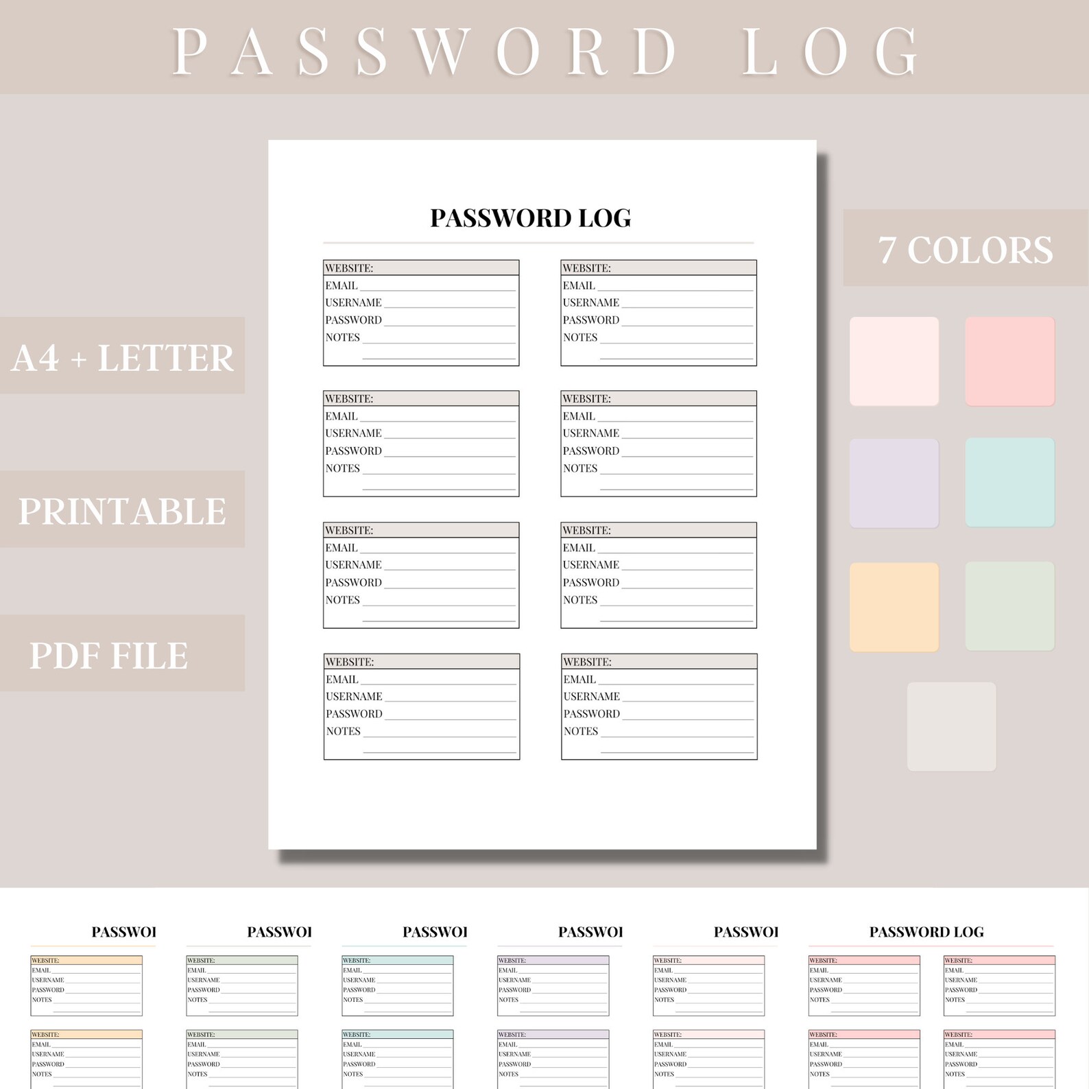 Printable Password Log | Password Tracker | A4 & Letter Size - Etsy