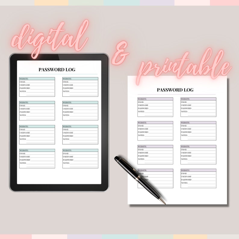 Printable Password Log | Password Tracker | A4 & Letter Size - Etsy