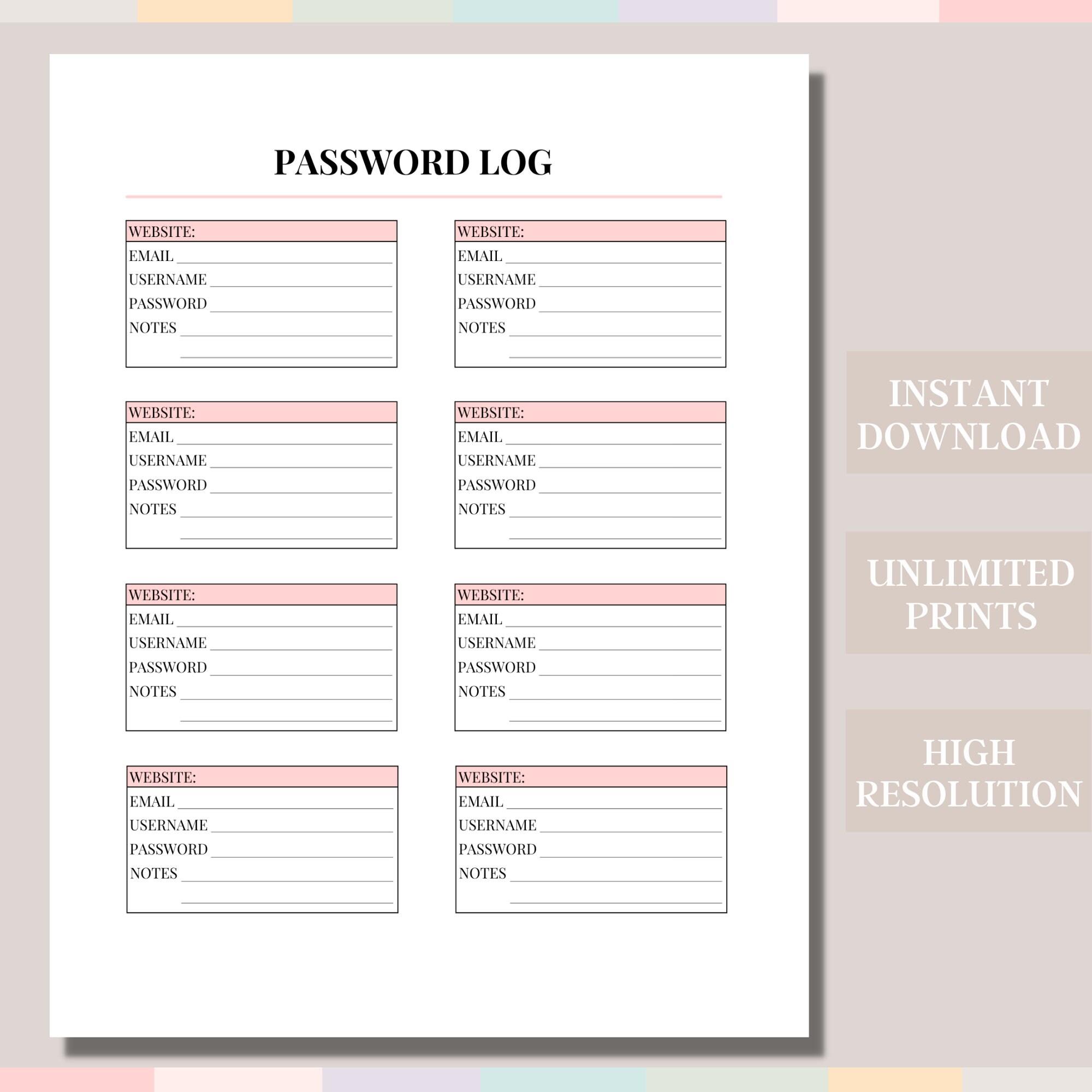 Printable Password Log | Password Tracker | A4 & Letter Size - Etsy