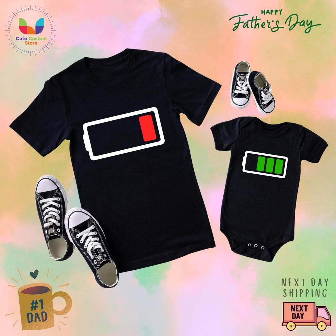 Low Battery & Full Battery Matching Shirts, Parents Tired Funny Humor ...