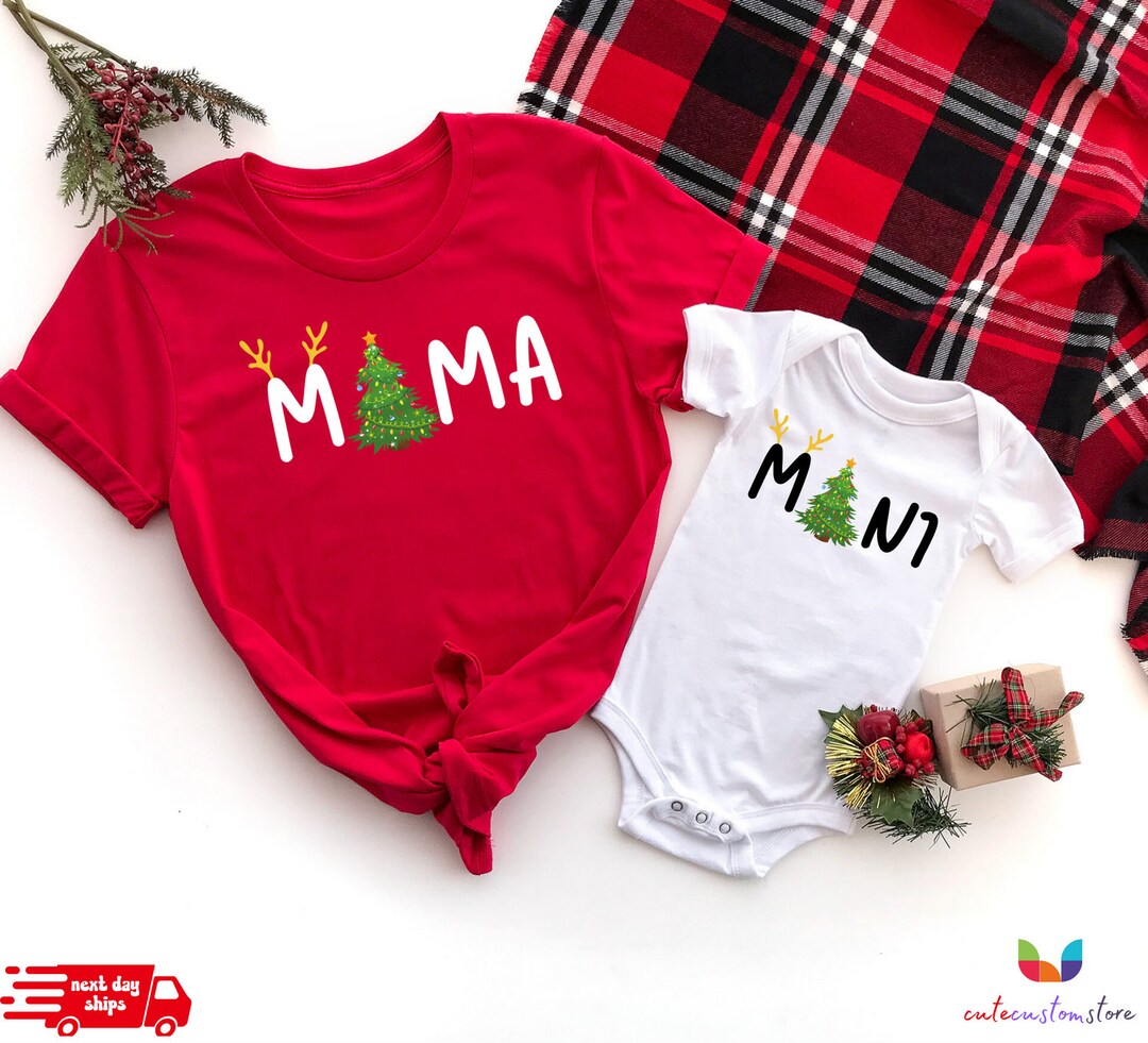 Mama Dada Nana Papa Mini Christmas Tree Matching Family Pajamas Shirts ...
