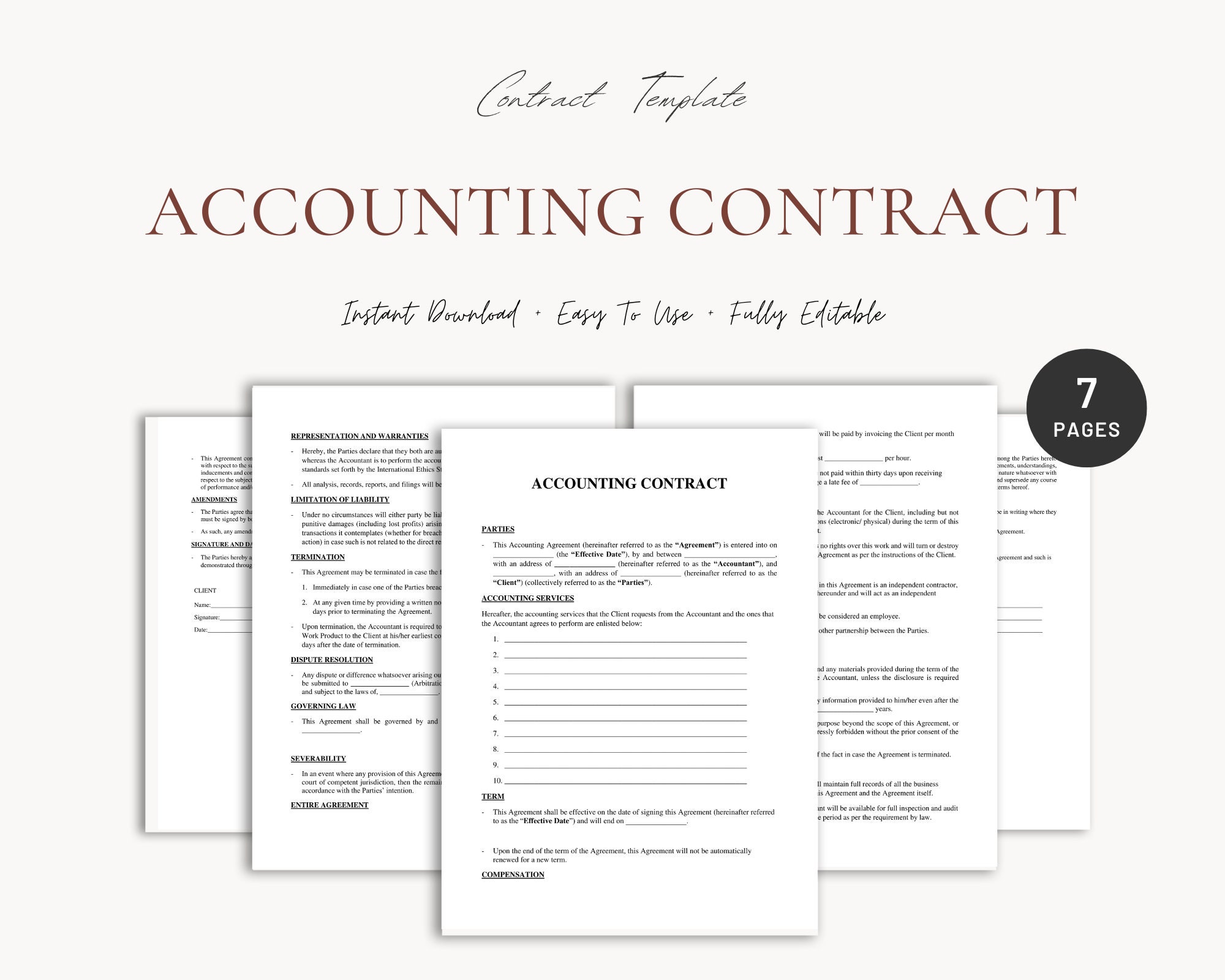 Accounting Contract | Contract Template | Accounting Template | Word Editable Contract | Instant ...