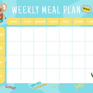 Cute Kids Superhero Meal Planner | Digital Planner | Printable Planner ...