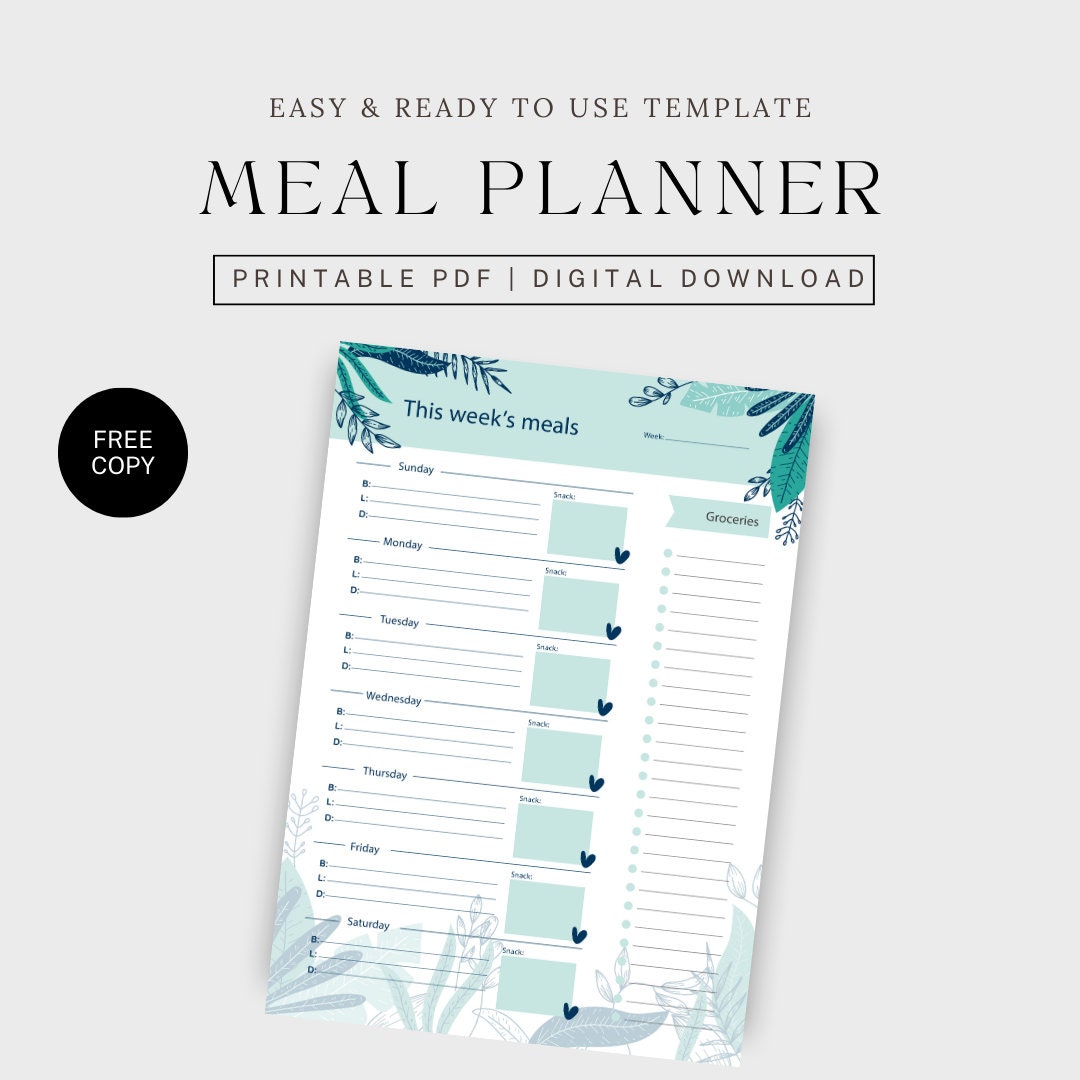 Cute Meal Planner Digital Planner Printable Planner Daily Weekly ...